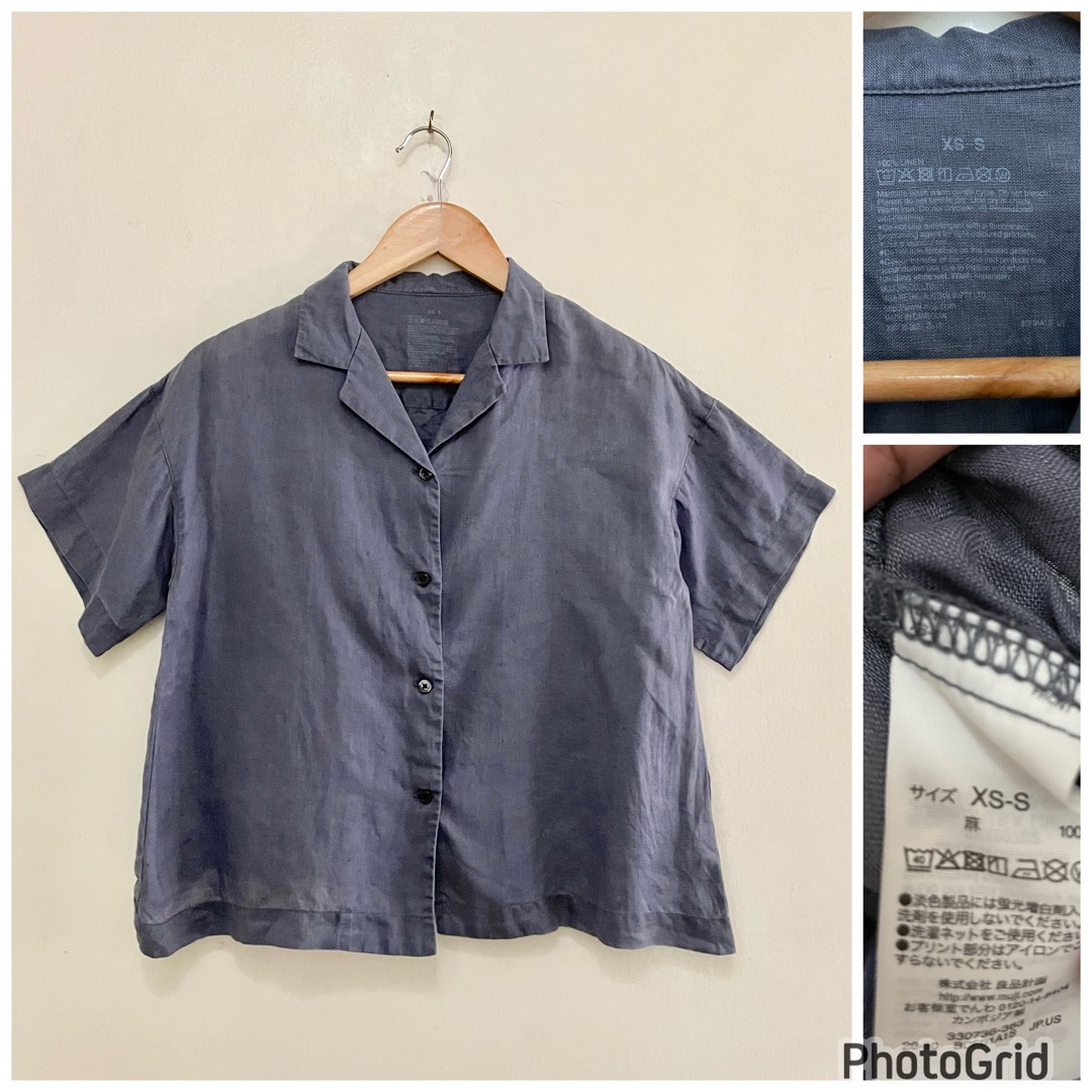 Muji gray linen boxy top on Carousell