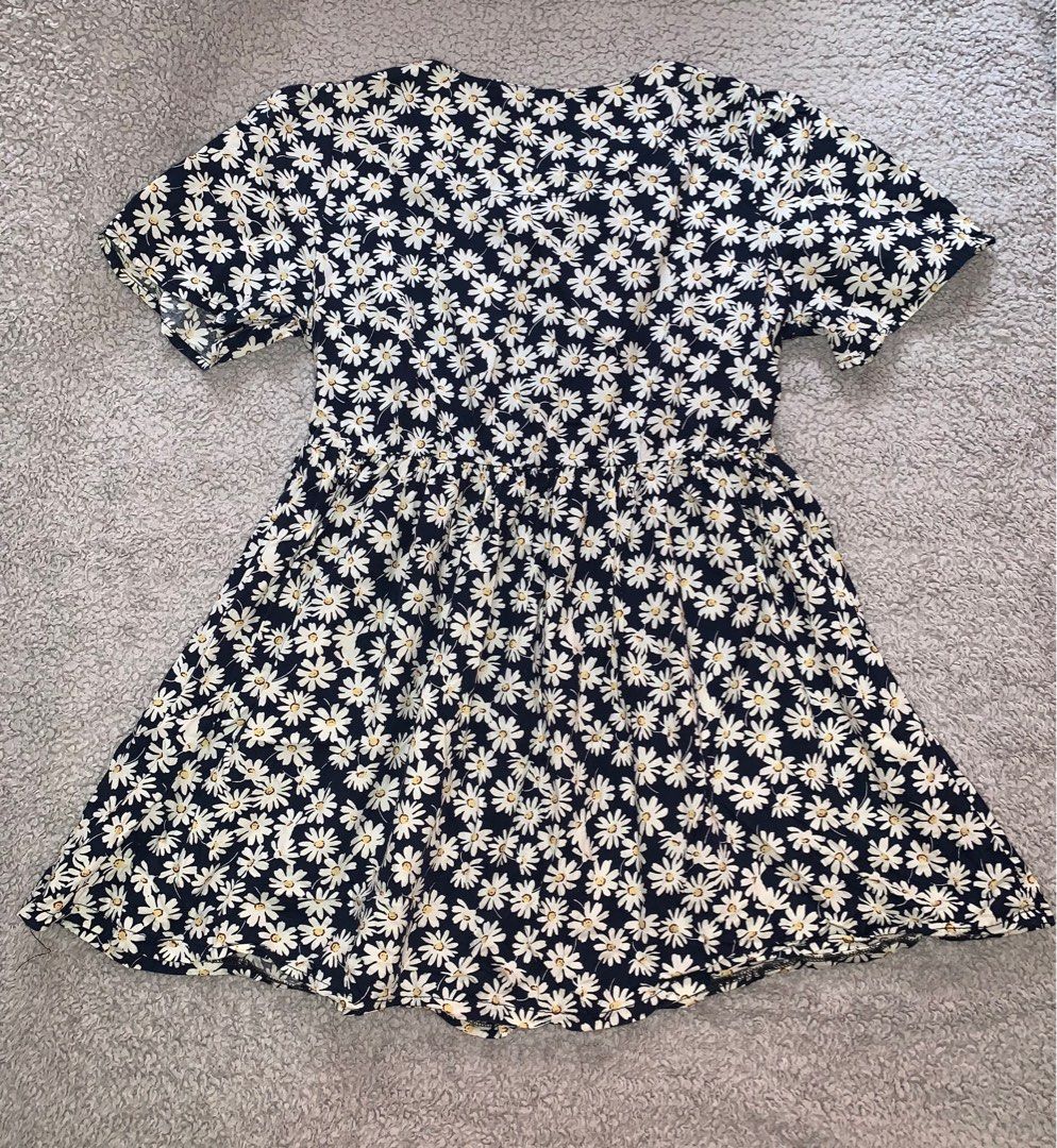 Navy Blue Floral Pattern Dress, Women's Fashion, Dresses & Sets ...