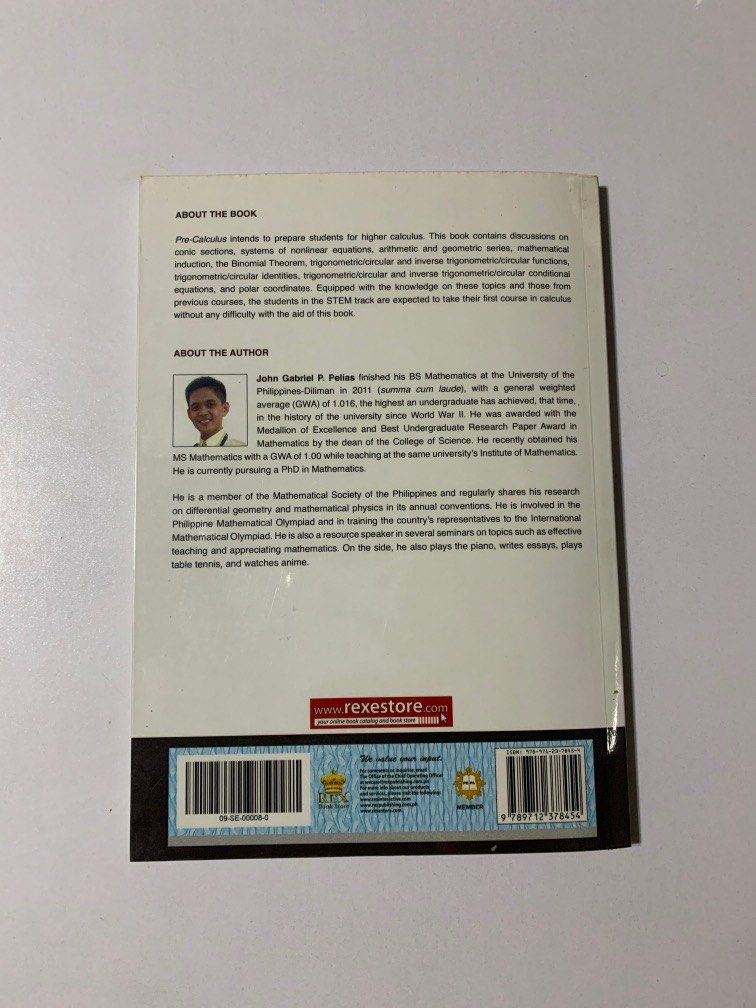 Pre Calculus Book for Grade 11 SHS (Rex Bookstore) on Carousell