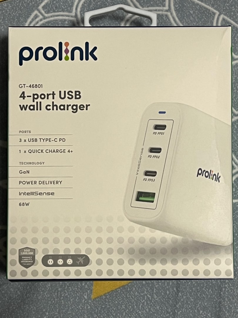 Prolink 68w 4-port USB wall charger, Mobile Phones & Gadgets, Mobile & Gadget Accessories ...