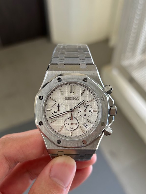 Seiko AP Chronograph Mod Audemars Piguet White Dial Royal Oak ...