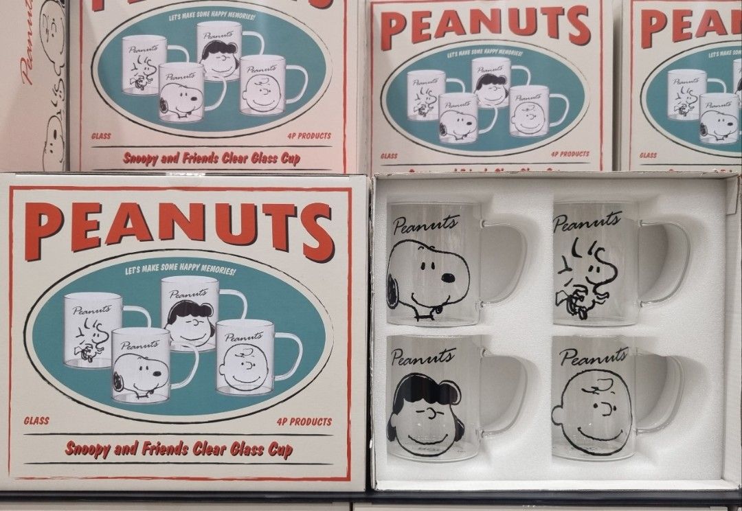 Snoopy and Friends Clear Glass Cup 4p, Furniture & Home Living ...