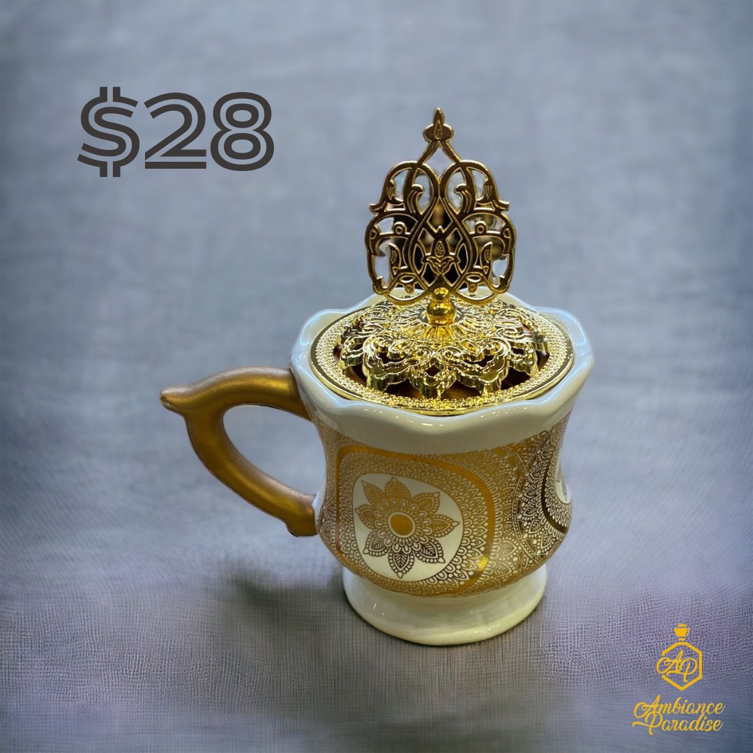 Tea Cup Bakhoor Burners (White/Black), Furniture & Home Living, Home ...