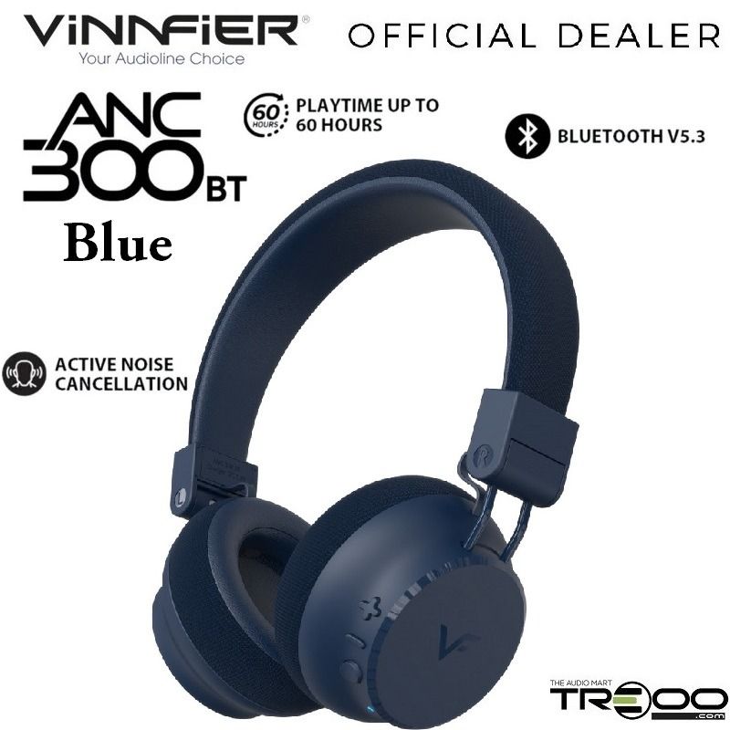 Vinnfier ANC300 Wireless Bluetooth Noise-Cancelling Over-Ear Headphone ...