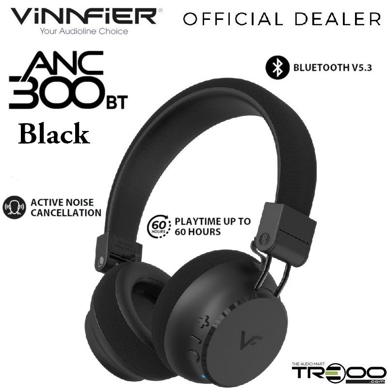 Vinnfier ANC300 Wireless Bluetooth Noise-Cancelling Over-Ear Headphone ...