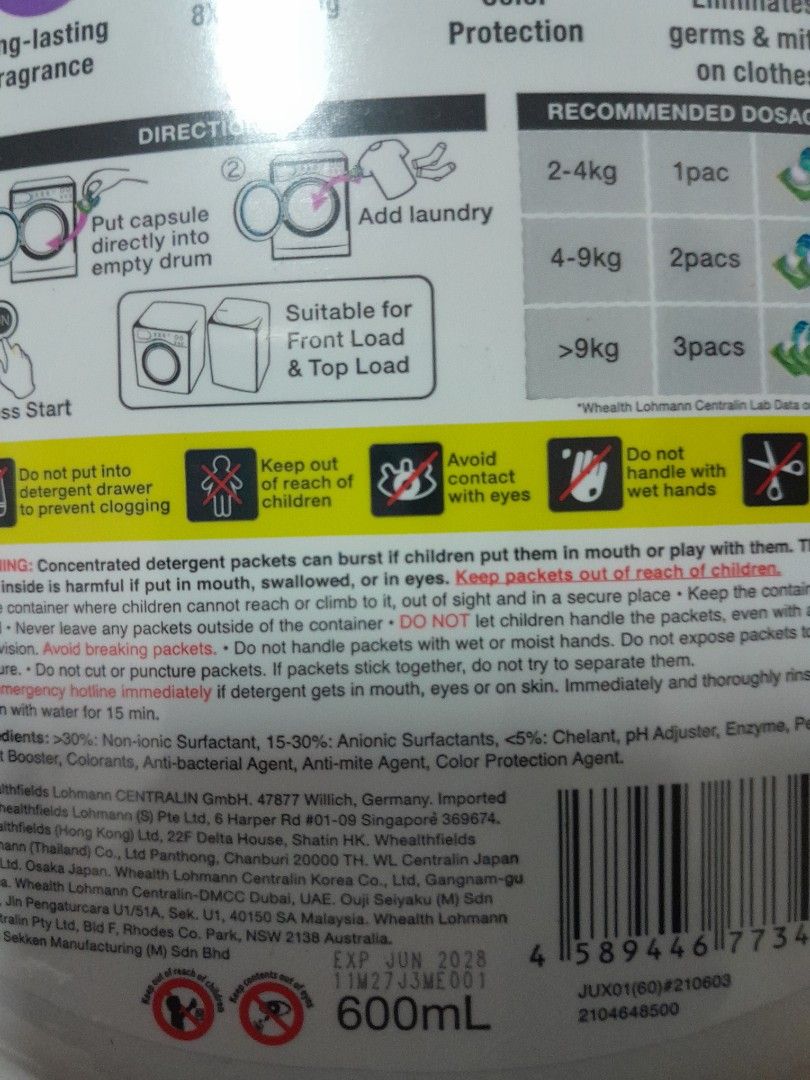 Walch Fresh HY Laundry Capsules 4in1 600ml (60 pacs), Furniture & Home ...