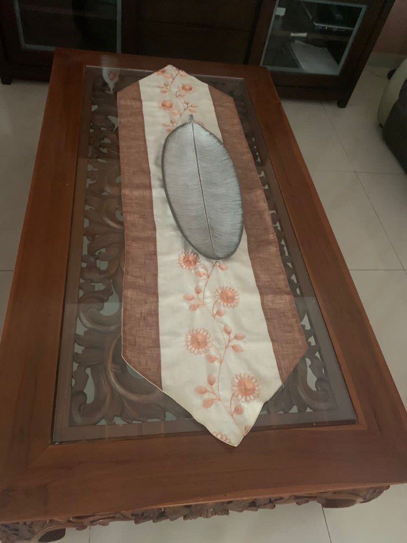 Wood table with glass top / Meja kayu jati, Furniture & Home Living ...