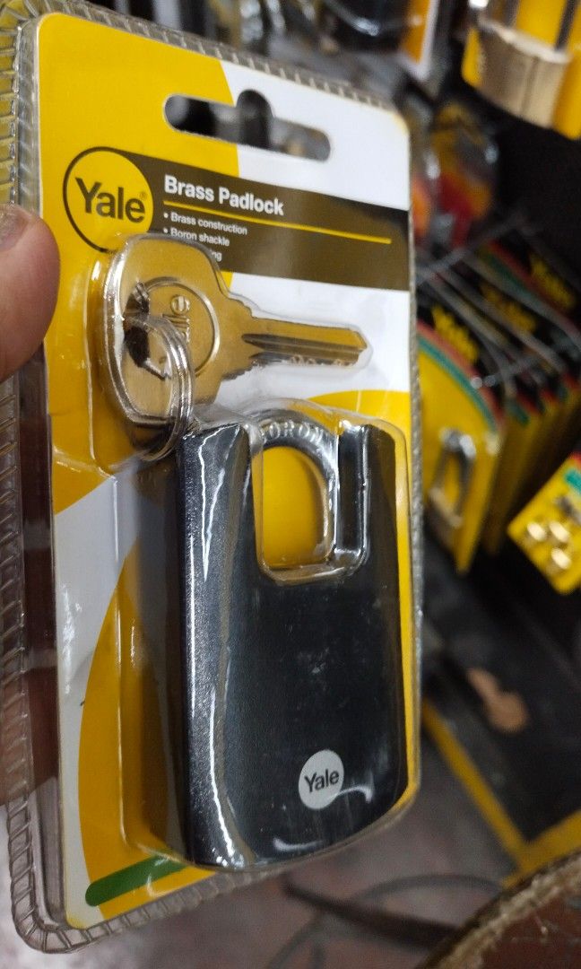 Yale solid brass body padlock with shackle protector shrouded with ...