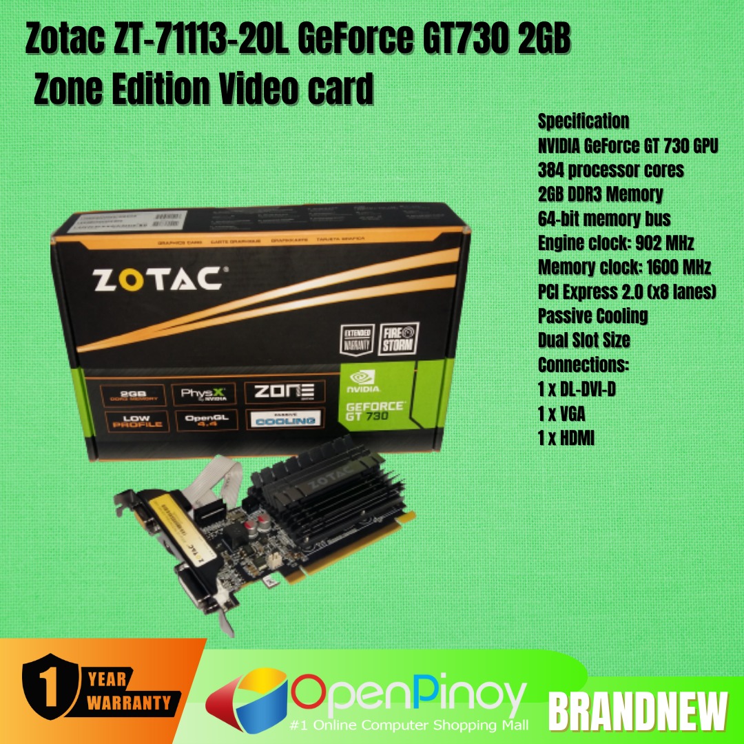 Zotac ZT-71113-20L GeForce GT730 2GB Zone Edition Video card on Carousell
