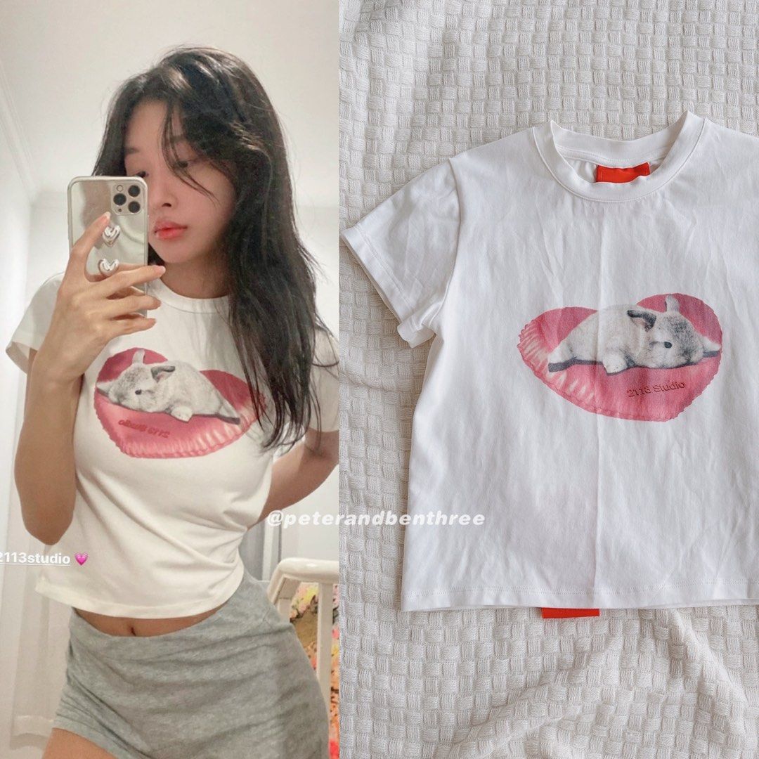 2113 Studio Korea Bunny Balloon Crop Top Tee, Women's Fashion, Tops ...
