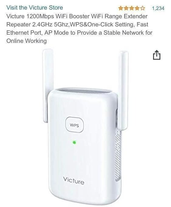 3105) VICTURE 1200MBPS WIFI BOOSTER WIFI RANGE EXTENDER REPEATER 2.4GHZ ...