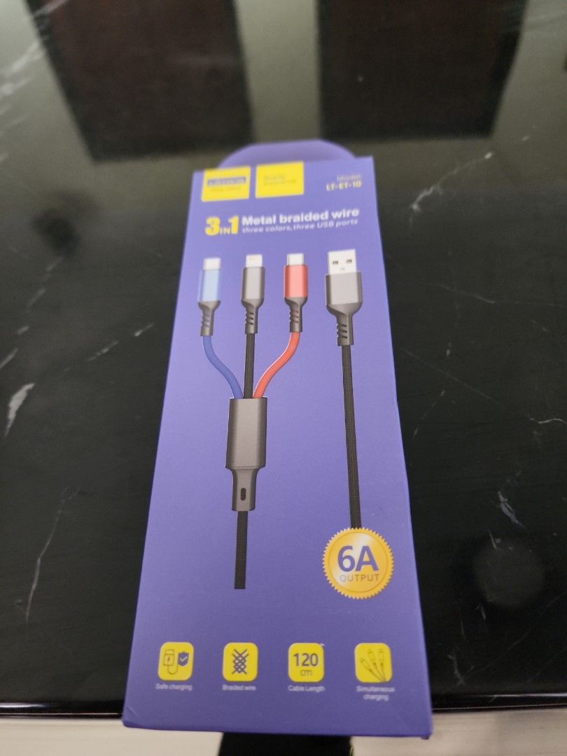 3 in 1 metal breaded fast charging cable, Computers & Tech, Parts ...