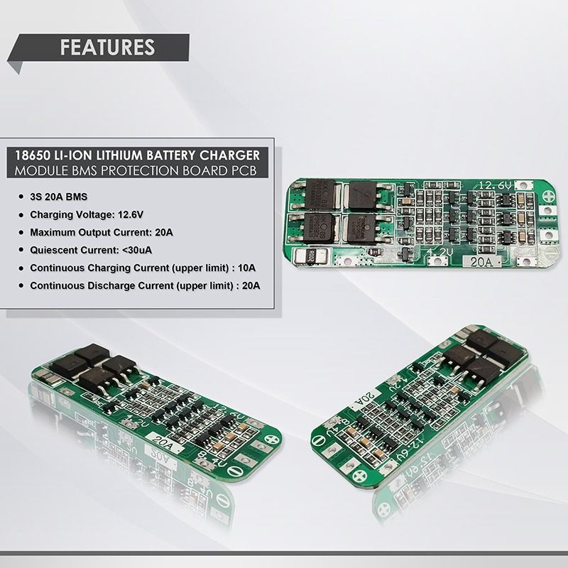 3S 20A BMS 18650 LI-ION LITHIUM BATTERY CHARGER MODULE BMS PROTECTION BOARD PCB 11.1V 12V 12.6V ...