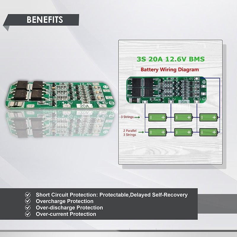 3S 20A BMS 18650 LI-ION LITHIUM BATTERY CHARGER MODULE BMS PROTECTION BOARD PCB 11.1V 12V 12.6V ...
