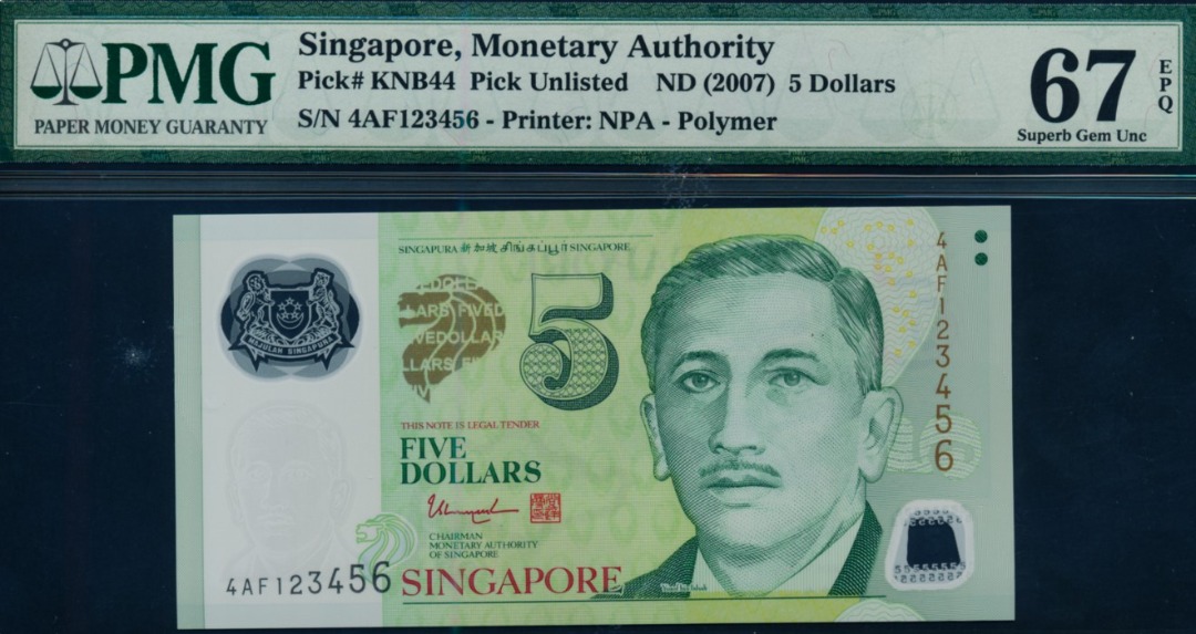 $5 Portrait TS 4AF 123456 ascending ladder PMG67 polymer, Hobbies & Toys, Memorabilia ...