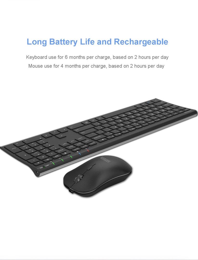 Arteck 2.4G Wireless Keyboard and Mouse Combo Stainless Steel Ultra ...