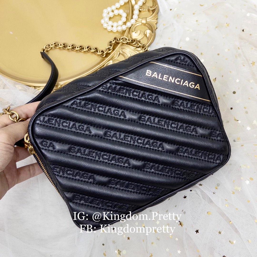 Balenciaga Blanket Reporter Embossed Camera Bag in Black Gold Hardware ...