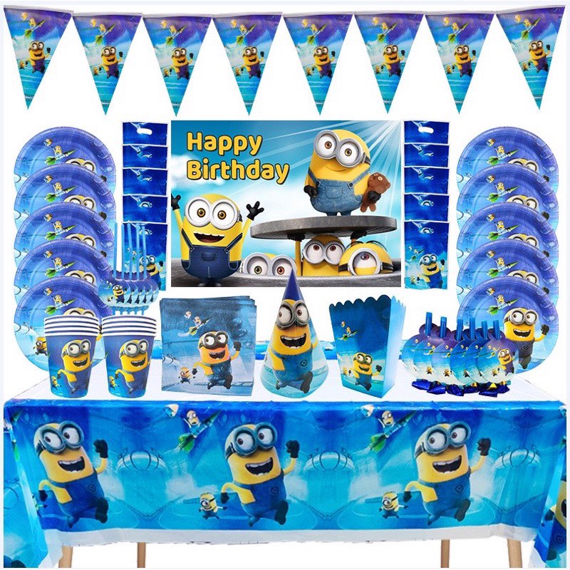 Blue Minion Happy Birthday Party Celebration Backdrop Supplies Prop ...