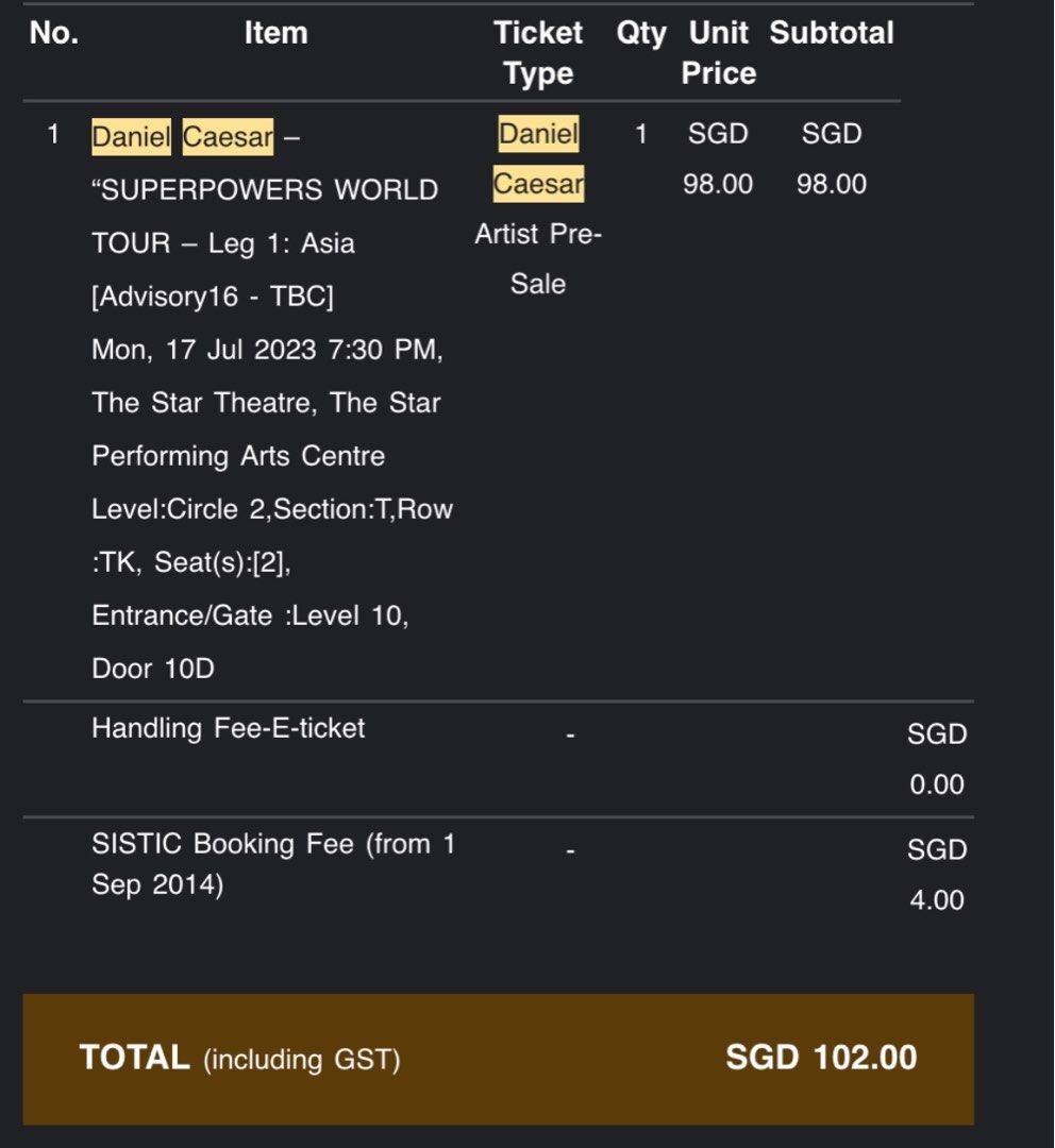 Daniel Caesar Ticket, Tickets & Vouchers, Event Tickets on Carousell
