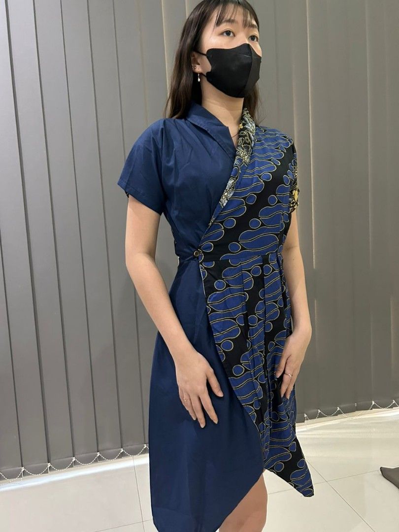 DFX BATIK , biru kombinasi kain polos, Fesyen Wanita, Pakaian Wanita ...