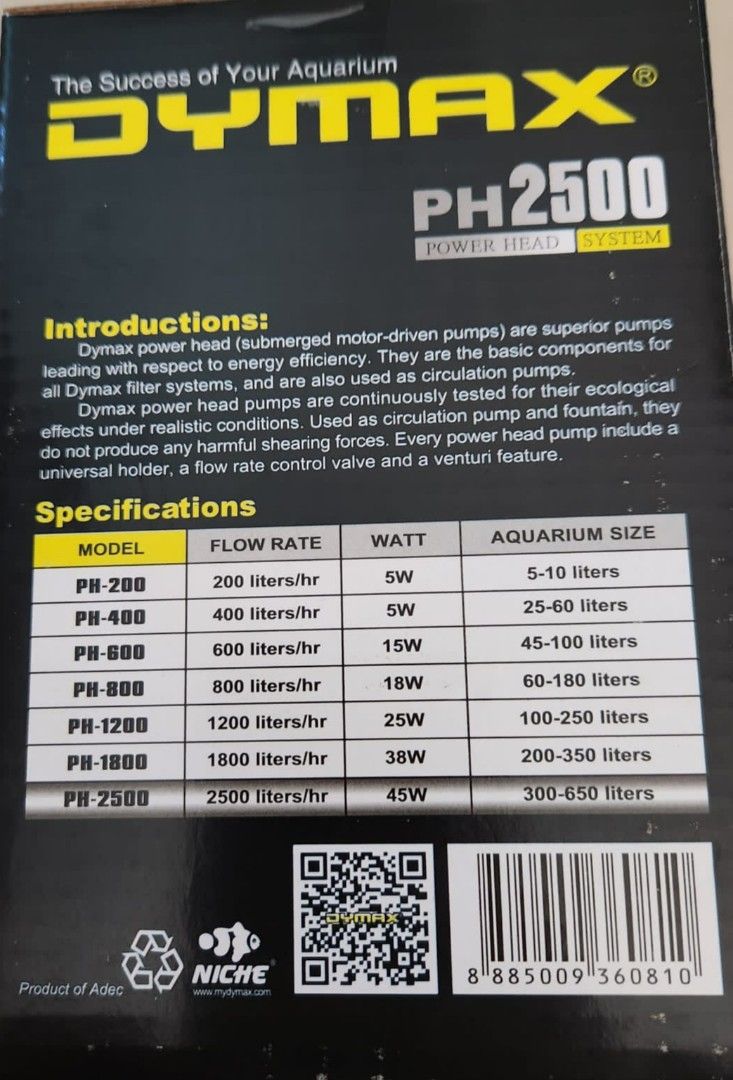 Dymax PH2500 aquarium filter pump, Pet Supplies, Homes & Other Pet Accessories on Carousell