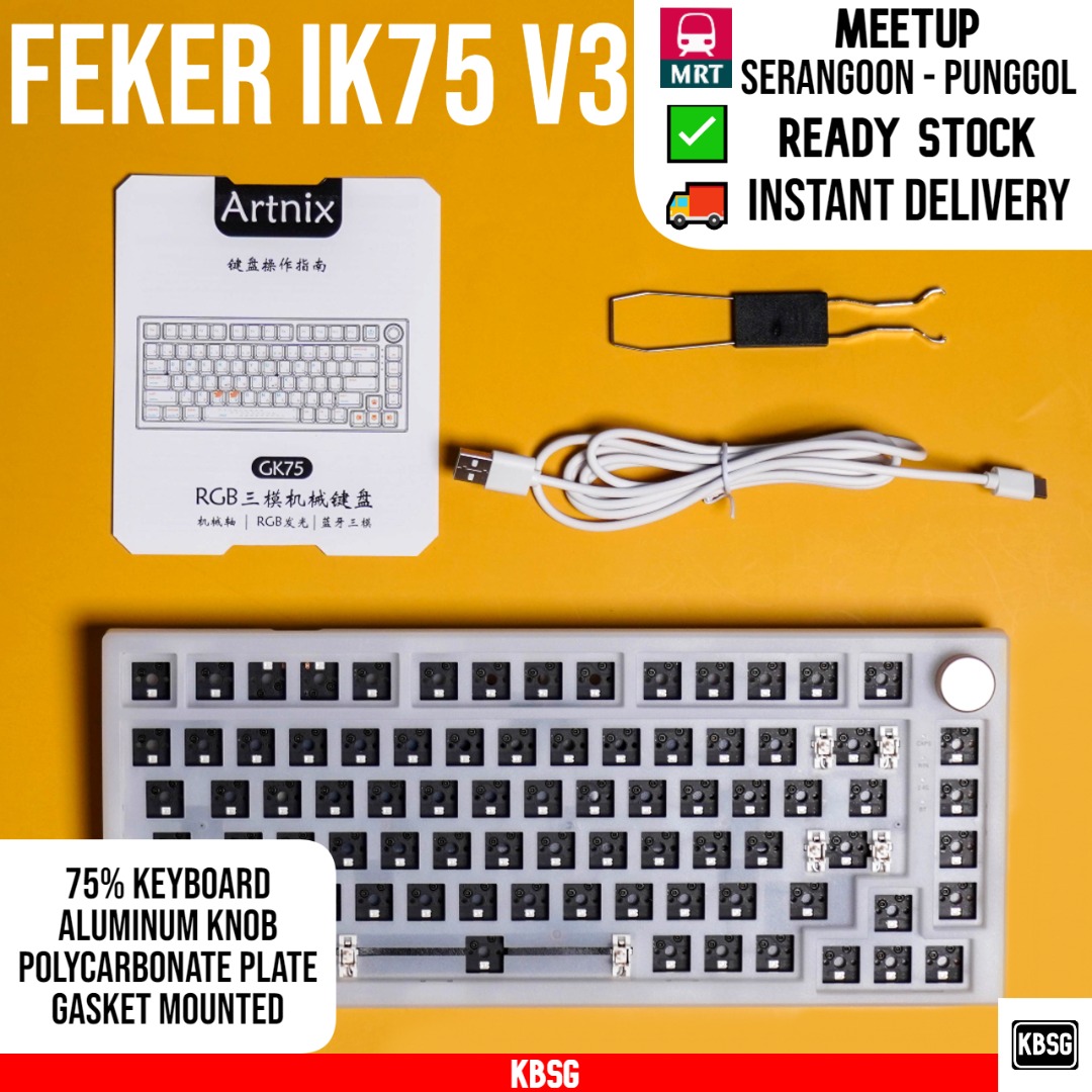 FEKER IK75 V3 75% Keyboard Kit Polycarbonate Plate, Volume Knob, Gasket ...