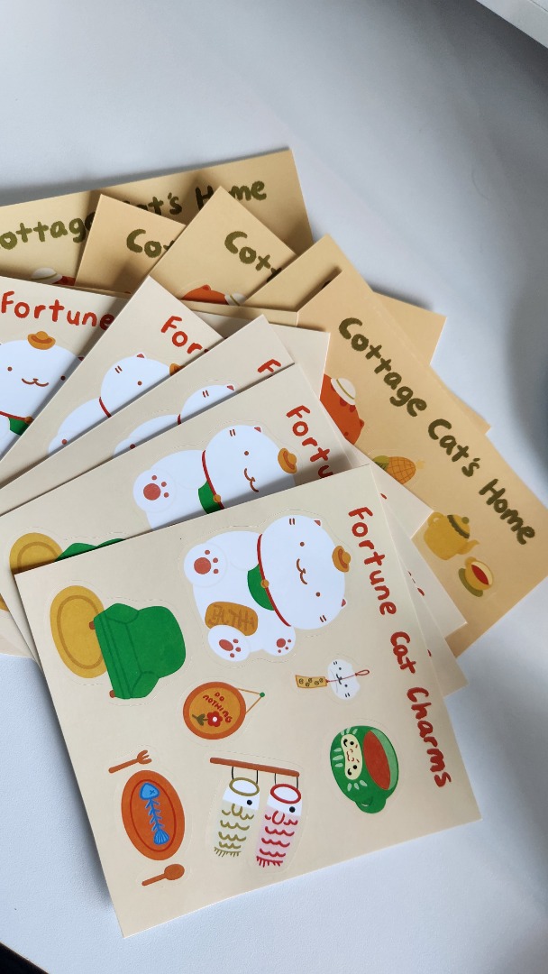 Fortune Cat and Cottage Cat Sticker Sheets, Hobbies & Toys, Stationery ...