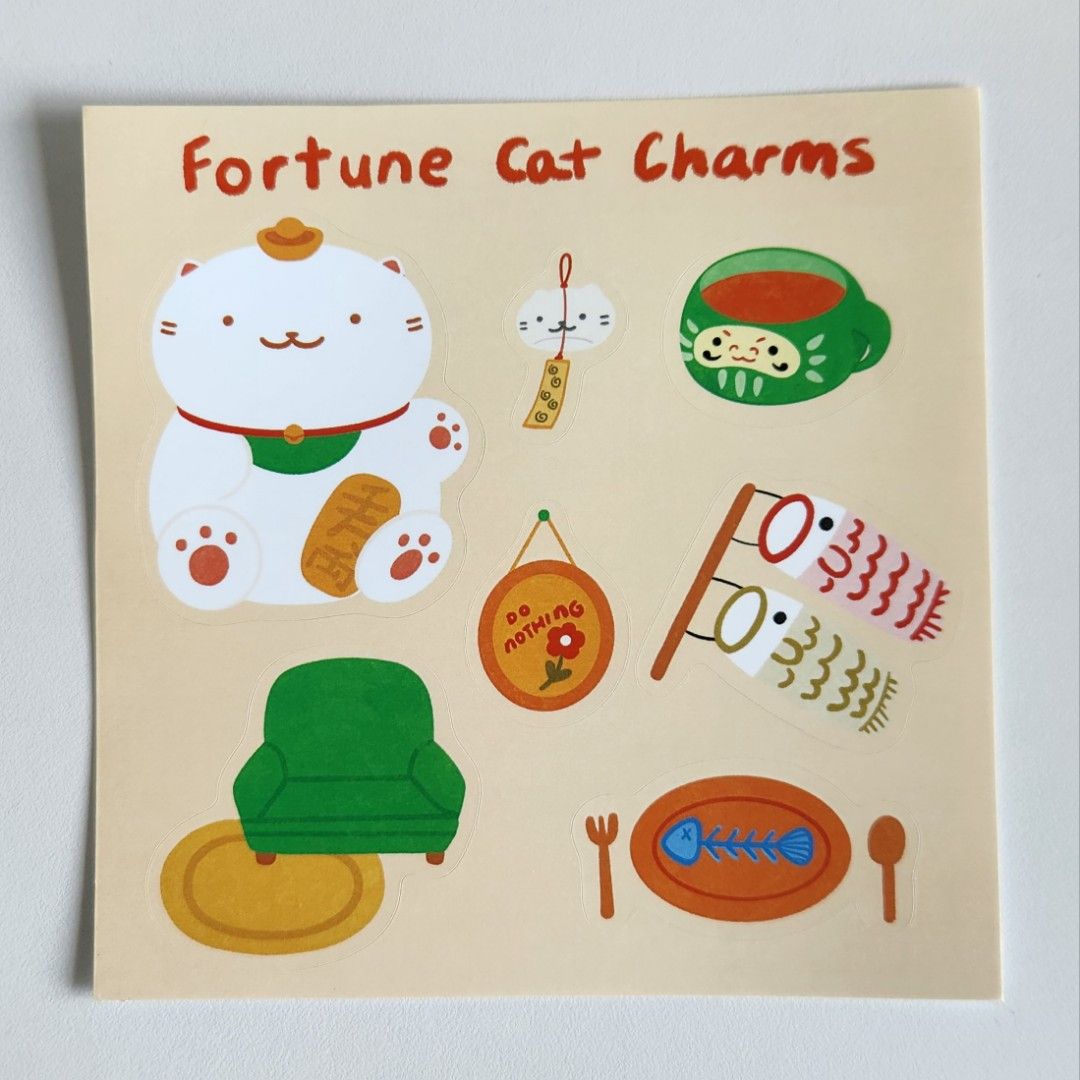 Fortune Cat and Cottage Cat Sticker Sheets, Hobbies & Toys, Stationery ...