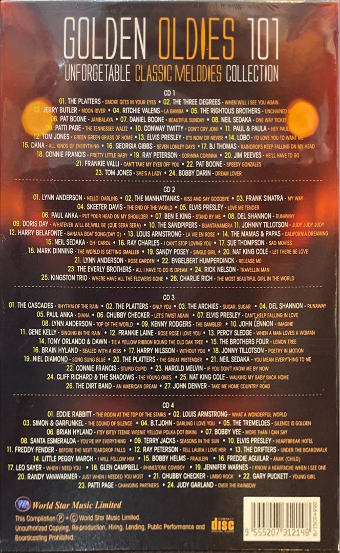 GOLDEN OLDIES 101: CLASSIC MELODIES COLLECTION (4CD), Hobbies & Toys, Music & Media, CDs & DVDs ...