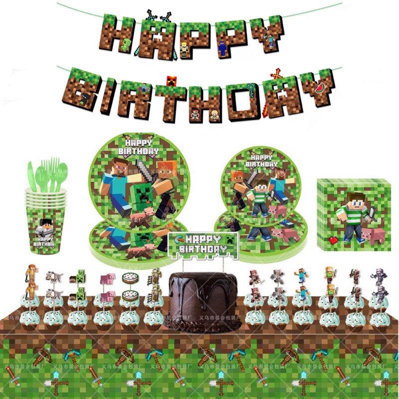 Green Minecraft 2 Pixel Happy Birthday Party Celebration Prop Balloon ...