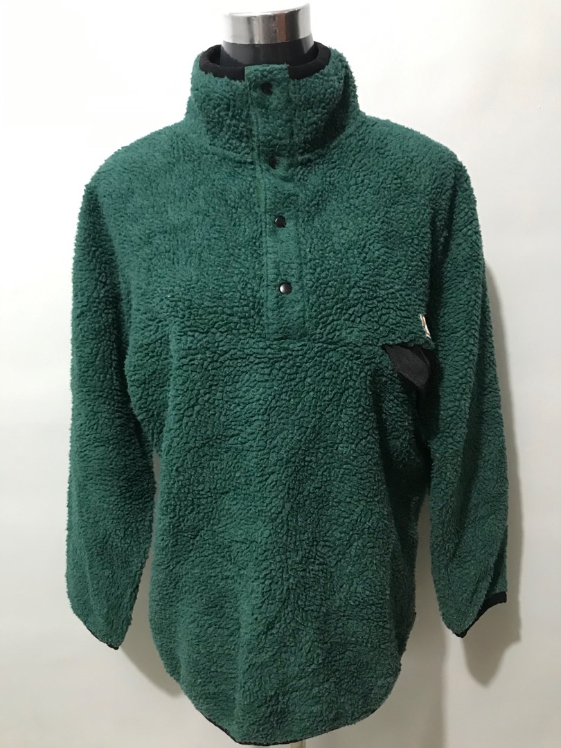 Green sherpa half button jacket on Carousell