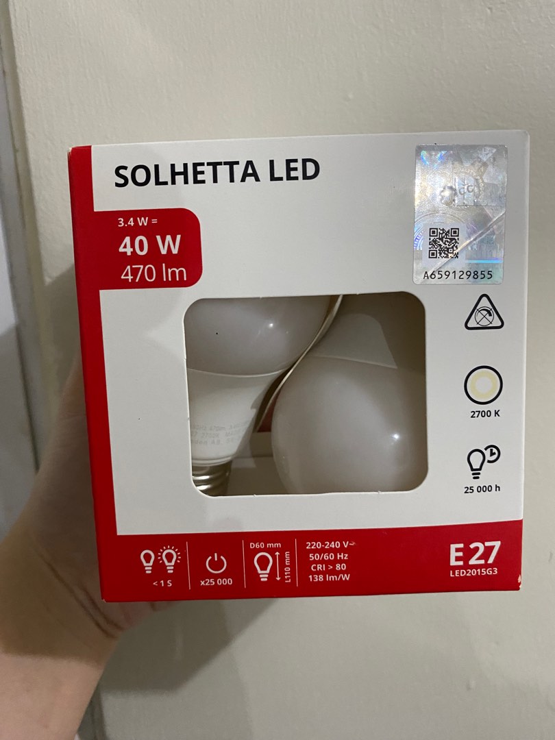 IKEA SOLHETTA LED bulb E27 470 lumen, globe opal on Carousell