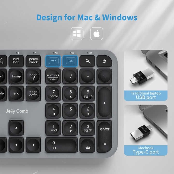 Jelly Comb 2.4G and Type-C Keyboard and Mouse Set with Numeric Keypad ...