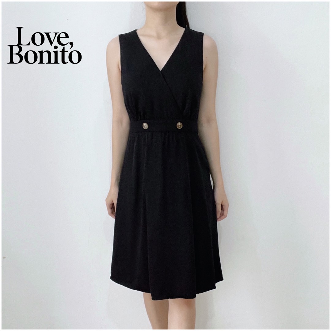 Love Bonito Laramryn Fit & Flare Wrap Dress Dark Blue Navy Sleeveless V ...
