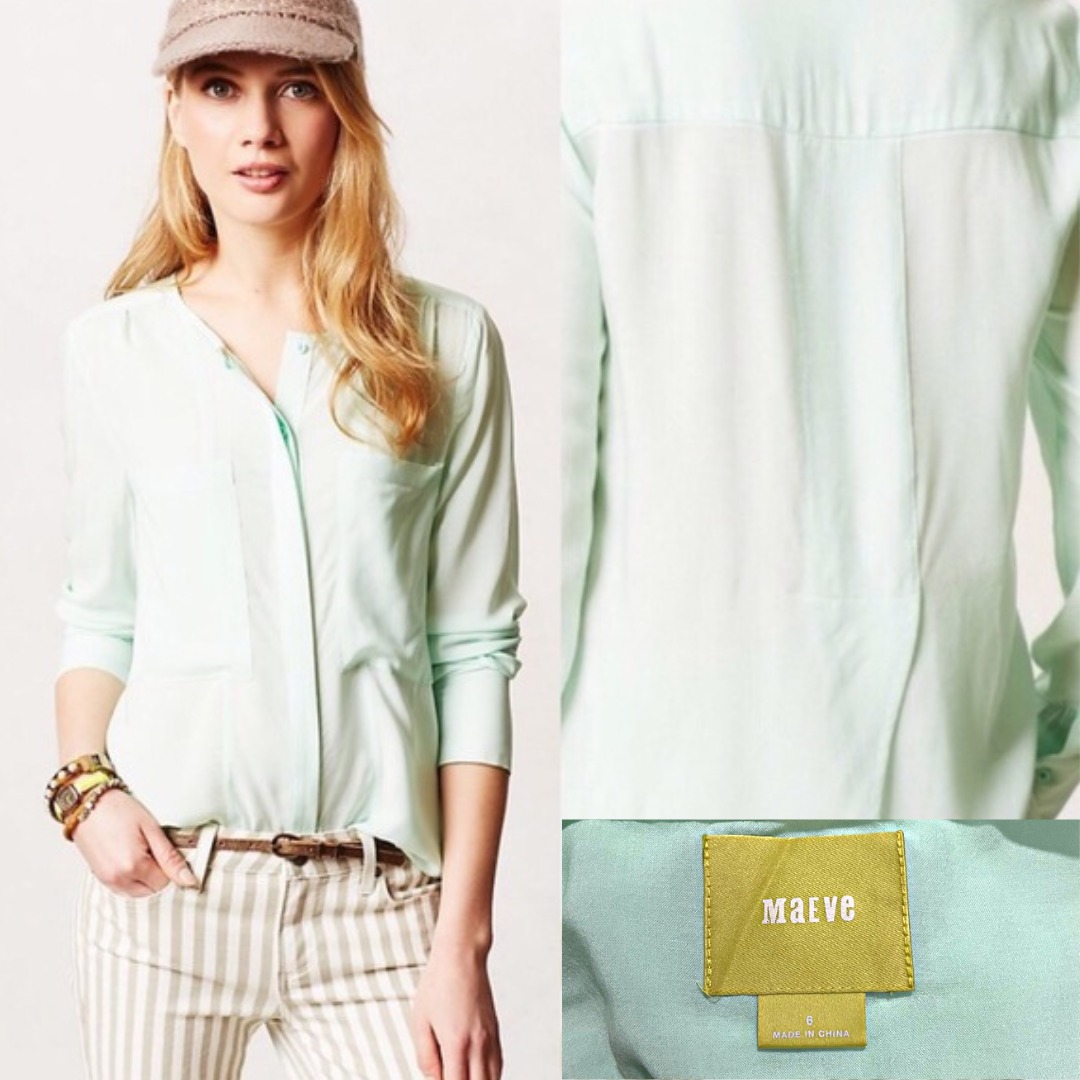 MAEVE Anthropologie Cool Mint Green Blouse - Anthropologie Maeve Mint ...
