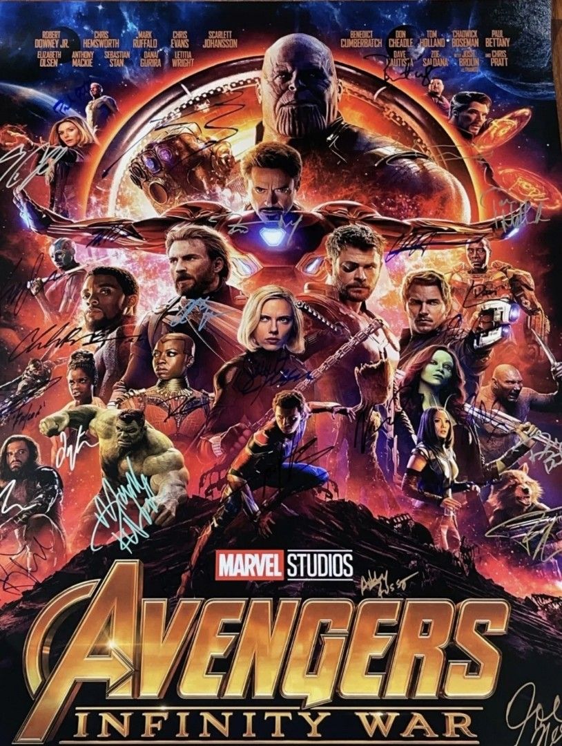 Marvel Avengers Infinity War Signed by cast and crew poster, Hobbies ...