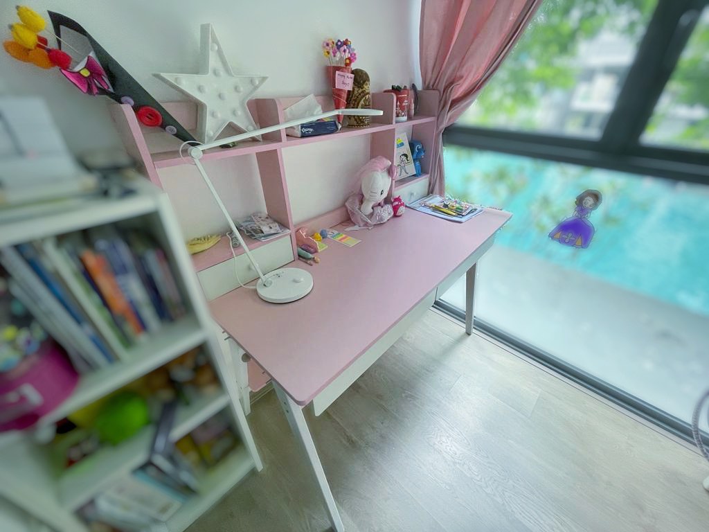 Pink Kids Study Desk with Shelves and Drawers, Furniture & Home Living ...