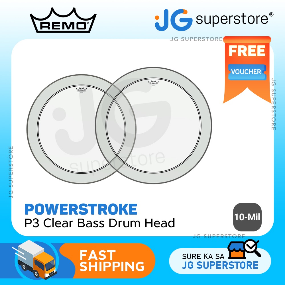 Remo 26" / 28" Powerstroke P3 Clear Drum Head with Focused, Warm Mid, Low Range Tones and Attack ...
