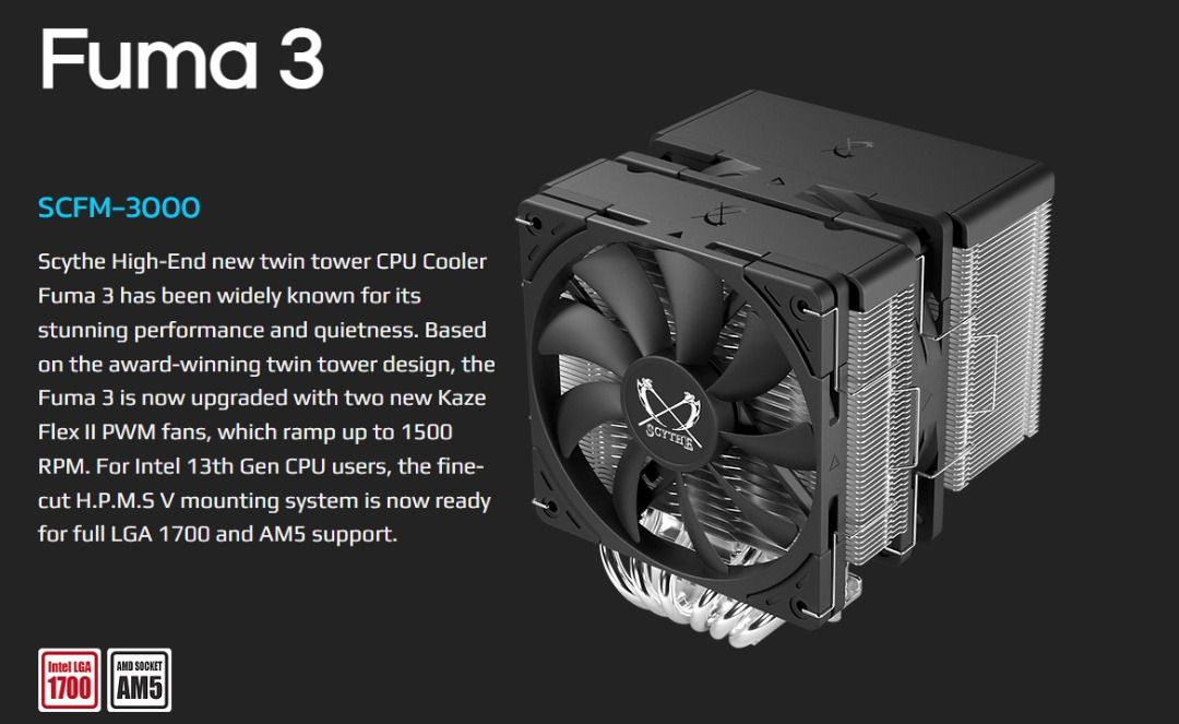 Scythe Fuma 3 CPU Cooler, Computers & Tech, Parts & Accessories ...