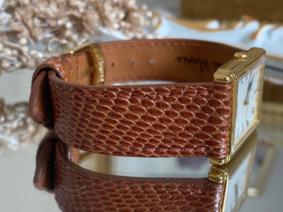 Seiko Tank Vintage Classic Watch Gold With Genuine Lizard, Luxury, Watches on Carousell