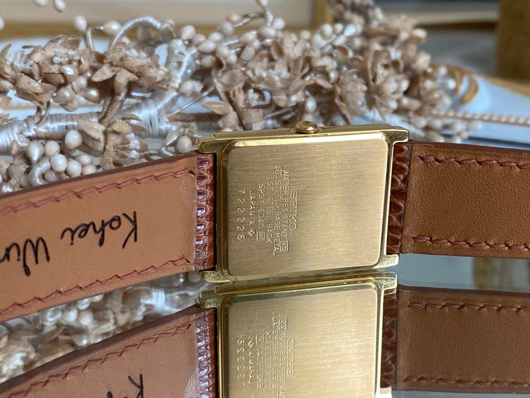 Seiko Tank Vintage Classic Watch Gold With Genuine Lizard, Luxury, Watches on Carousell