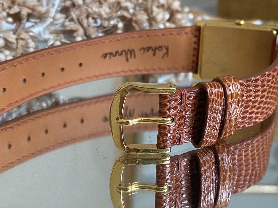 Seiko Tank Vintage Classic Watch Gold With Genuine Lizard, Luxury, Watches on Carousell