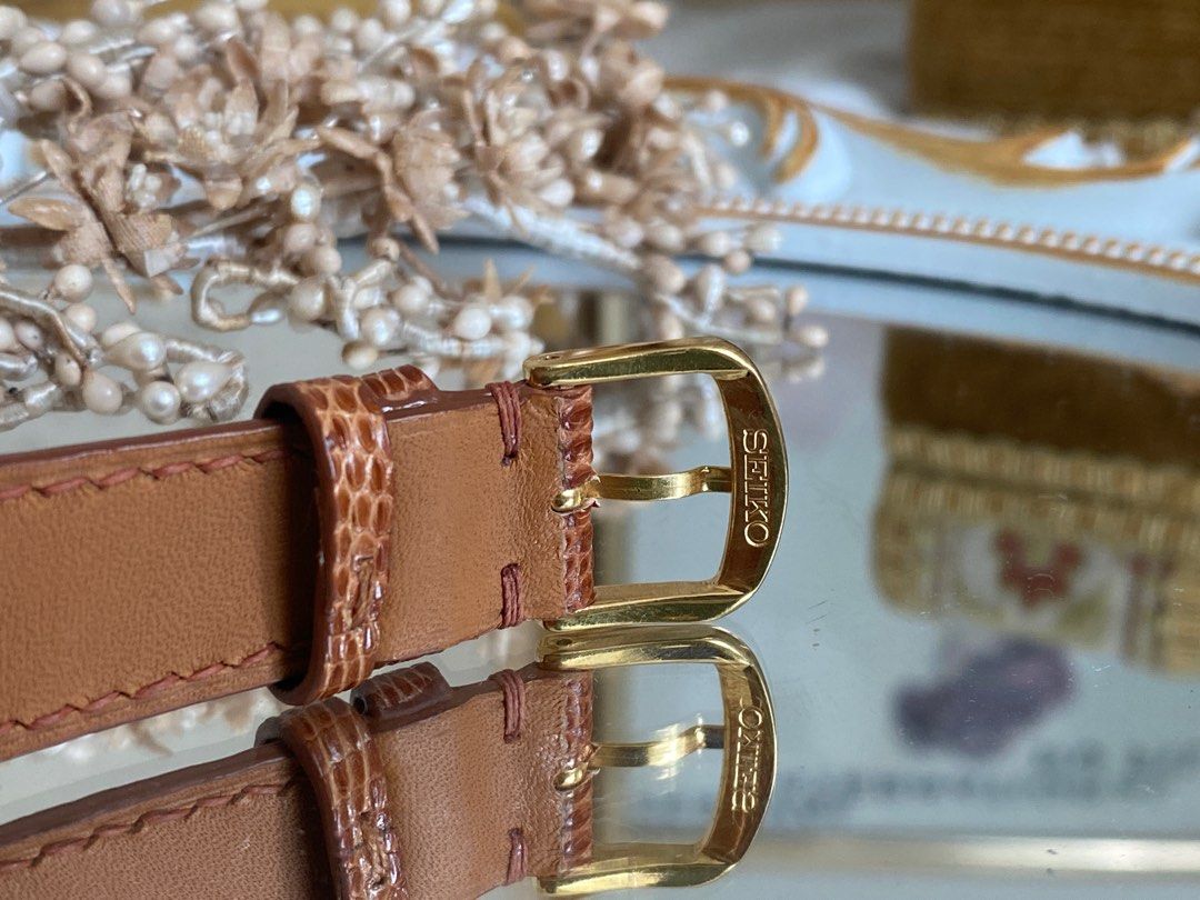 Seiko Tank Vintage Classic Watch Gold With Genuine Lizard, Luxury, Watches on Carousell