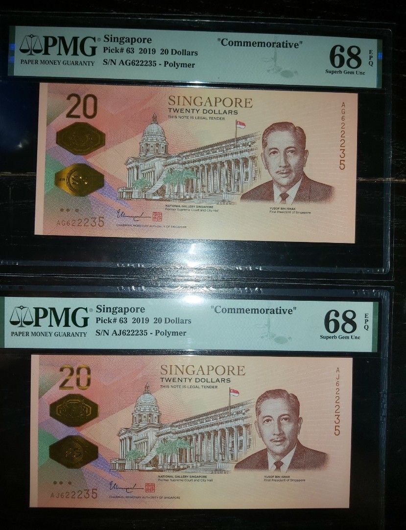 Singapore identical number bicentennial twenty dollars - PMG68 EPQ, Hobbies & Toys, Memorabilia ...