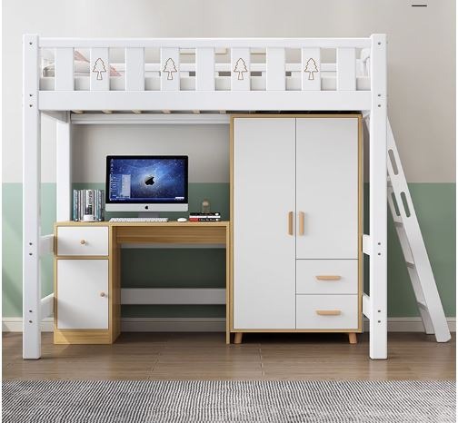 Solid wood elevated bed sheet upper layer children's adult high and low ...