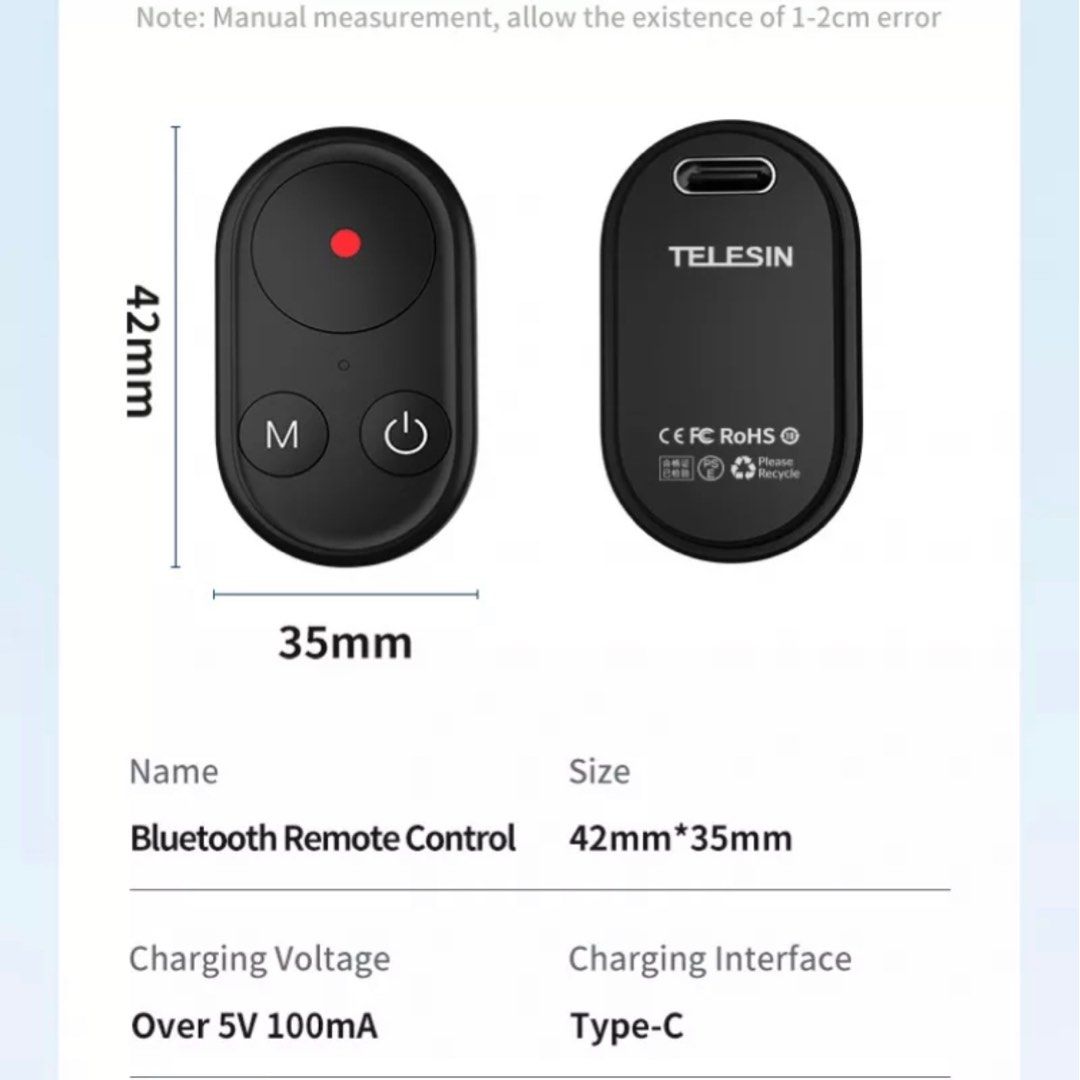 Telesin wireless bluetooth remote control selfie stick, Photography ...