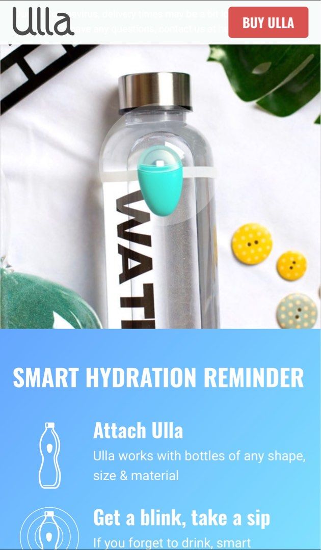 Ulla Smart Hydration Reminder Bottle Attachment, Furniture & Home ...