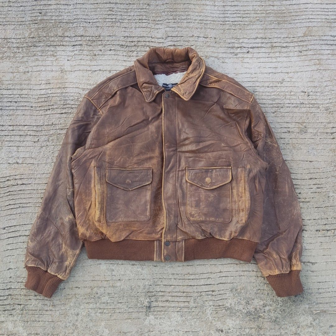 Vintage Warner Bros 1995 Brown Leather Jacket TAZ Air Force Pilot, Men ...