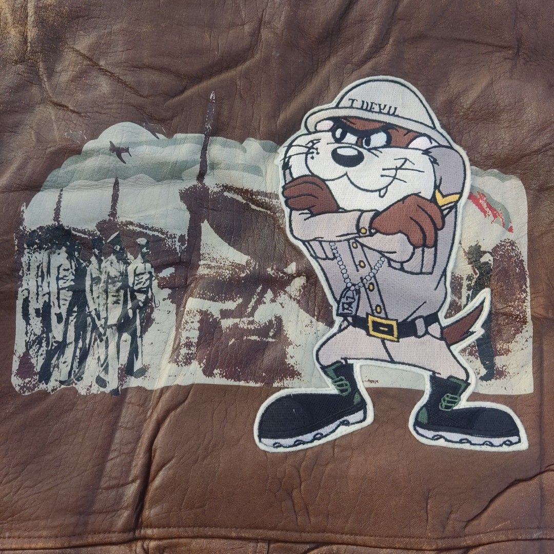 Vintage Warner Bros 1995 Brown Leather Jacket TAZ Air Force Pilot, Men ...