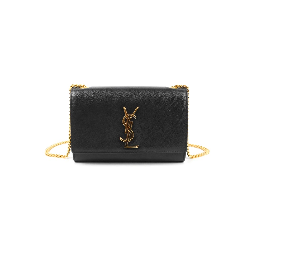YSL Small Kate Chain Bag YSL Classic Logo Grained Calfskin Black and ...